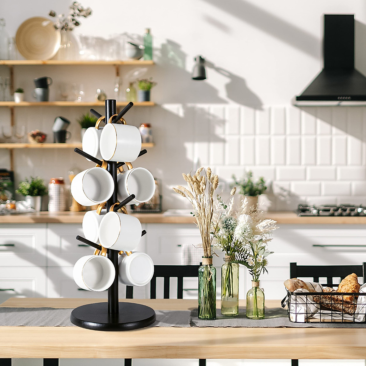 MyLifeUNIT Mug Tree, Coffee Cup Holder with 8 Hooks, Wood Mug Hanger Stand for Counter