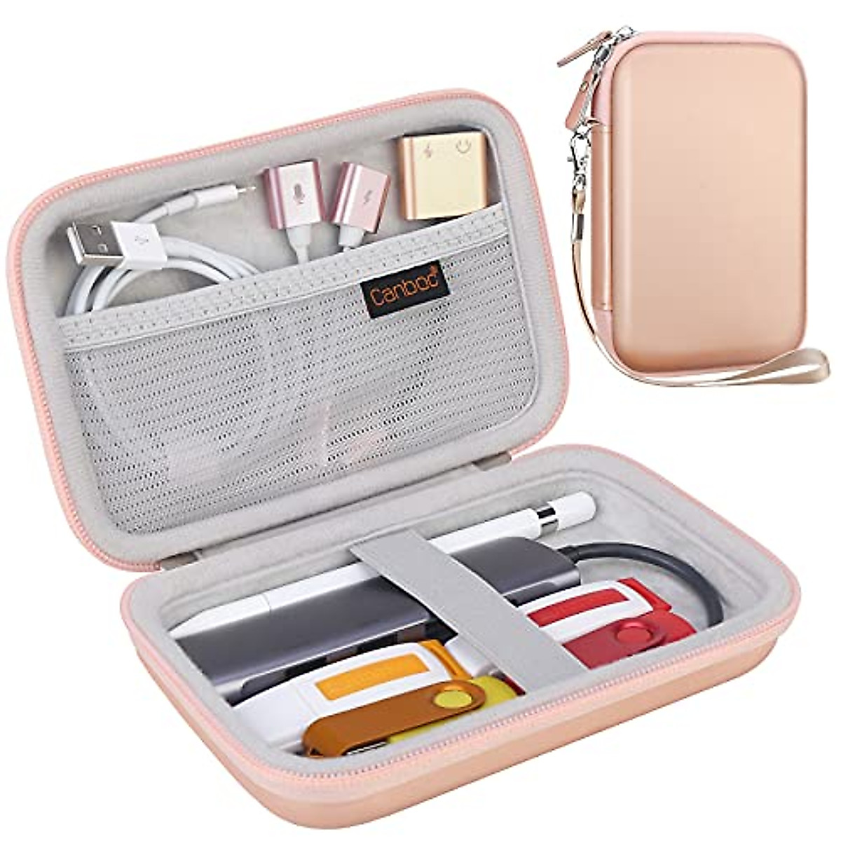 Canboc USB Hub Organizer Case USB C Hub Adapter USB Splitter USB Extender Holder for Anker Hiearcool UGREEN LENTION Multi USB Port Drives, Mesh Pocket fit Flash Drive Macbook Air Pro Charger,Rose Gold