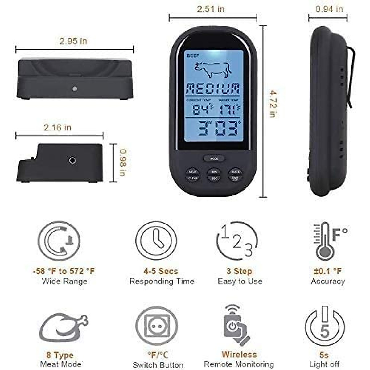 OZELS Large LCD Digital Cooking Food Meat Smoker Oven Kitchen BBQ Grill Thermometer Clock Timer with Monitor Alarm for Smokers Grilling Oven Kitchen Mode (Size : 1)