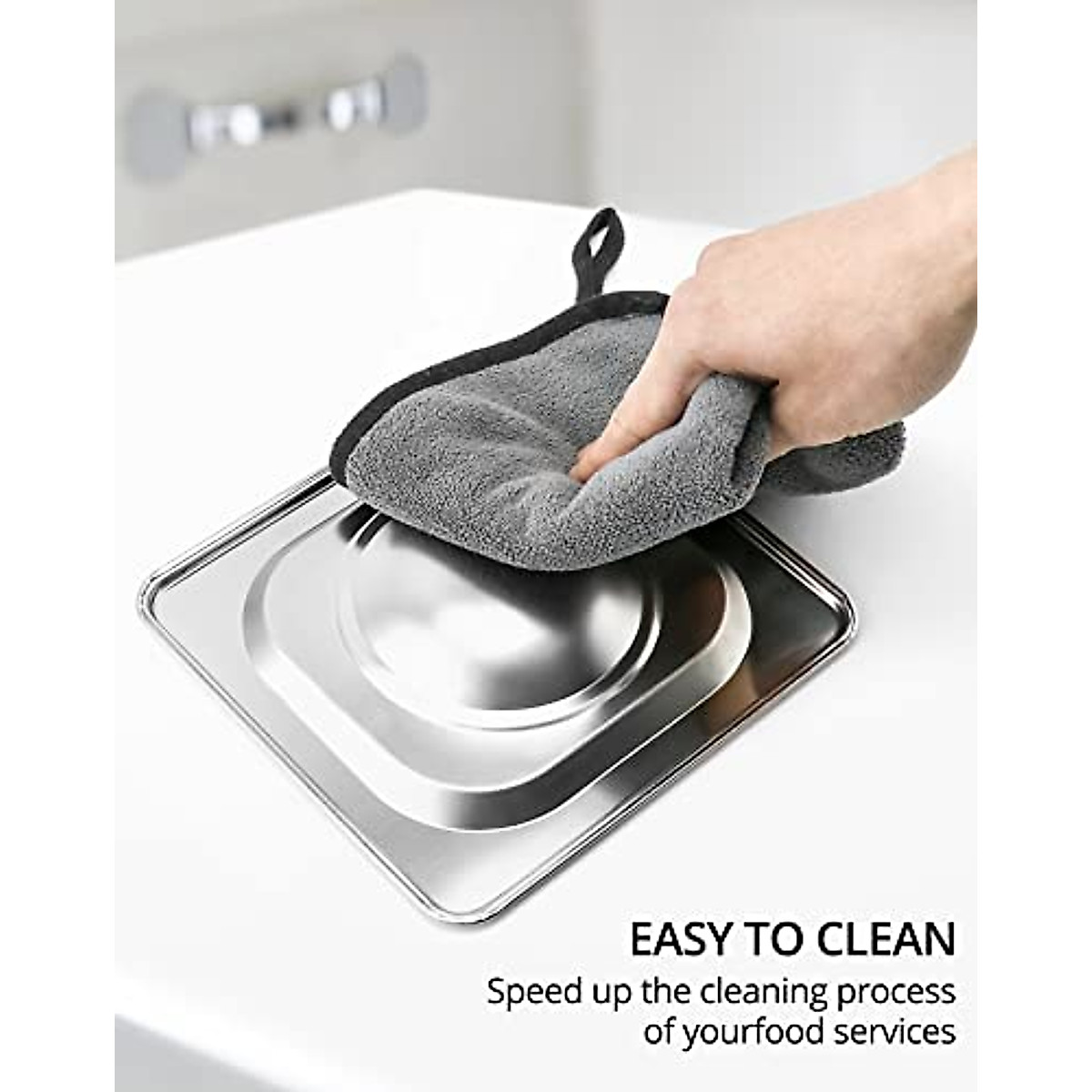 QWORK Solid Pan Lid with Handle, 4 Pack Stainless Steel Steam Table Pan Cover for 1/6 Size Steam Pans