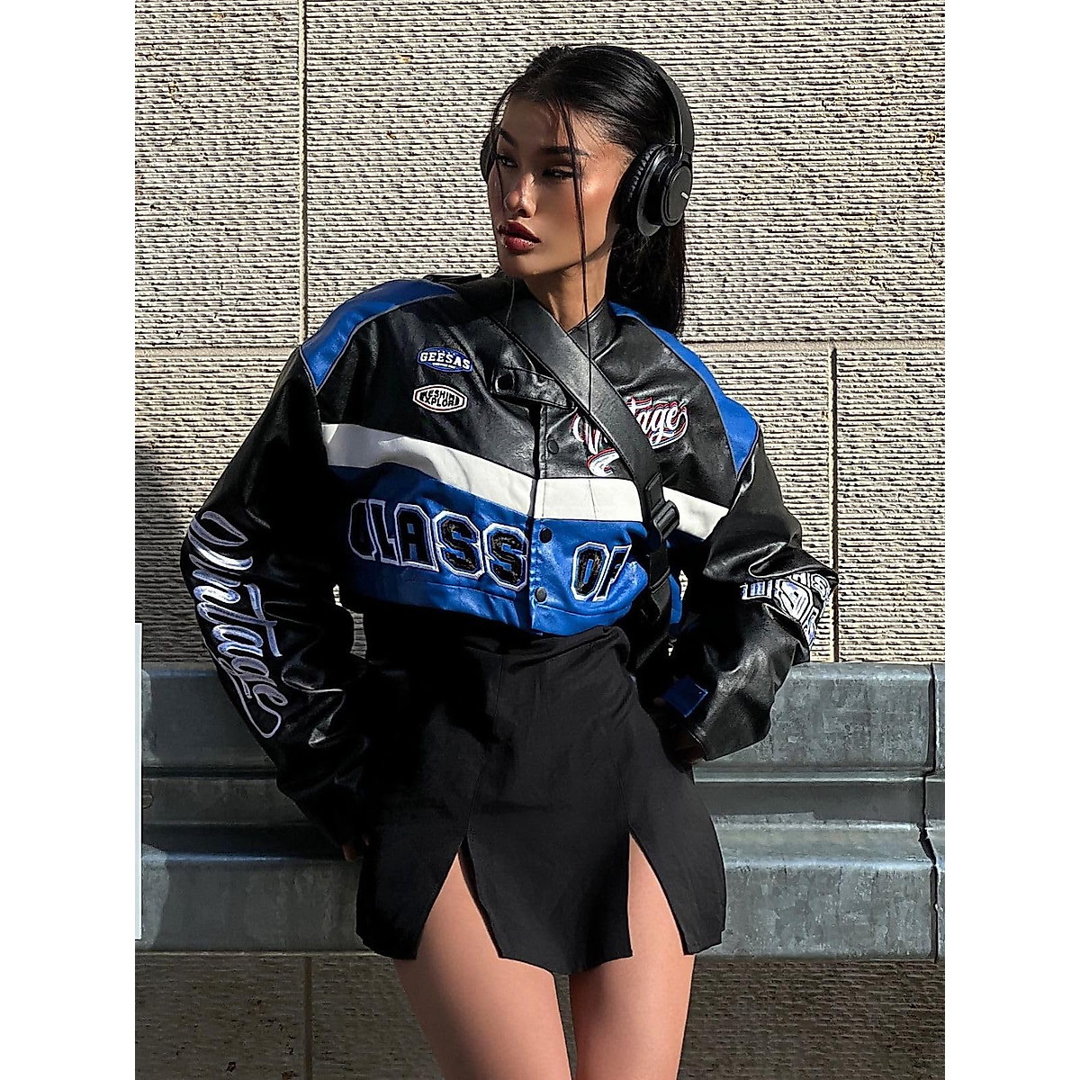 Aelfric Eden VG Detachable PU Racing Jacket Mens Letter Print Varsity Jackets with Reflective Lines