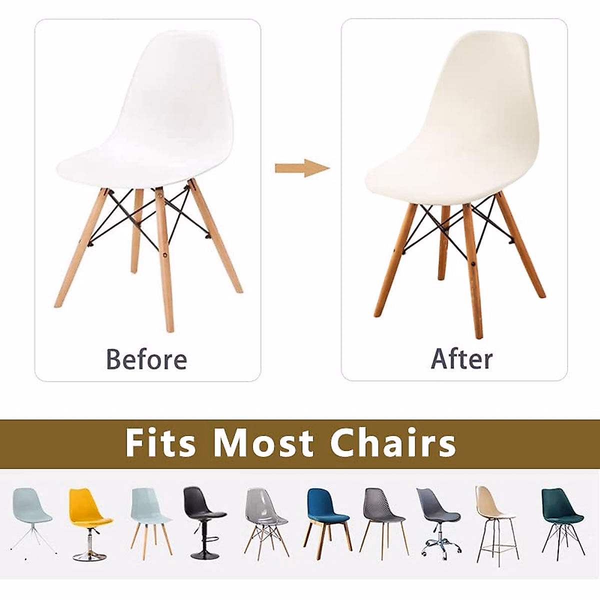 NILUOH Shell Chair Cover Mid Century Modern Dining Chair Covers Lounge Armless Chairs Covers for Kitchen,Dining Room,Set of 4,Creamy-White