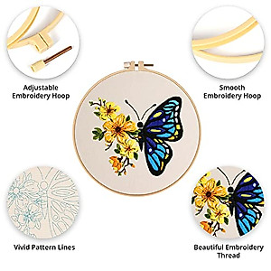 KAMEUN Embroidery Kits for Adults Beginners, 3 Sets Embroidery Starter Kits Embroidery Cross Stitch Practice Kits with Stamped Pattern, Embroidery Hoops and Color Threads, Funny Hobby for Adults Kids