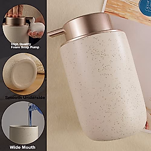 GIRLUFO White Soap Dispenser,Kitchen Foaming Ceramic Soap Dispenser with Champagne Gold Pump,Foam Soap Dispenser for Cleanser Essence,Shower Gel,11.5OZ Sanitizer Dispenser