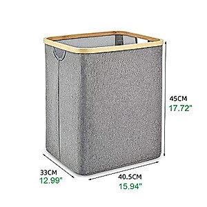 Grey Bamboo Frame Collapsible Laundry Hamper with Handles, Dirty Clothes Basket, laundry room clothes organizer, Oxford Foldable Laundry Baskets for Clothes,Towels, Blankets, Toys Organizer