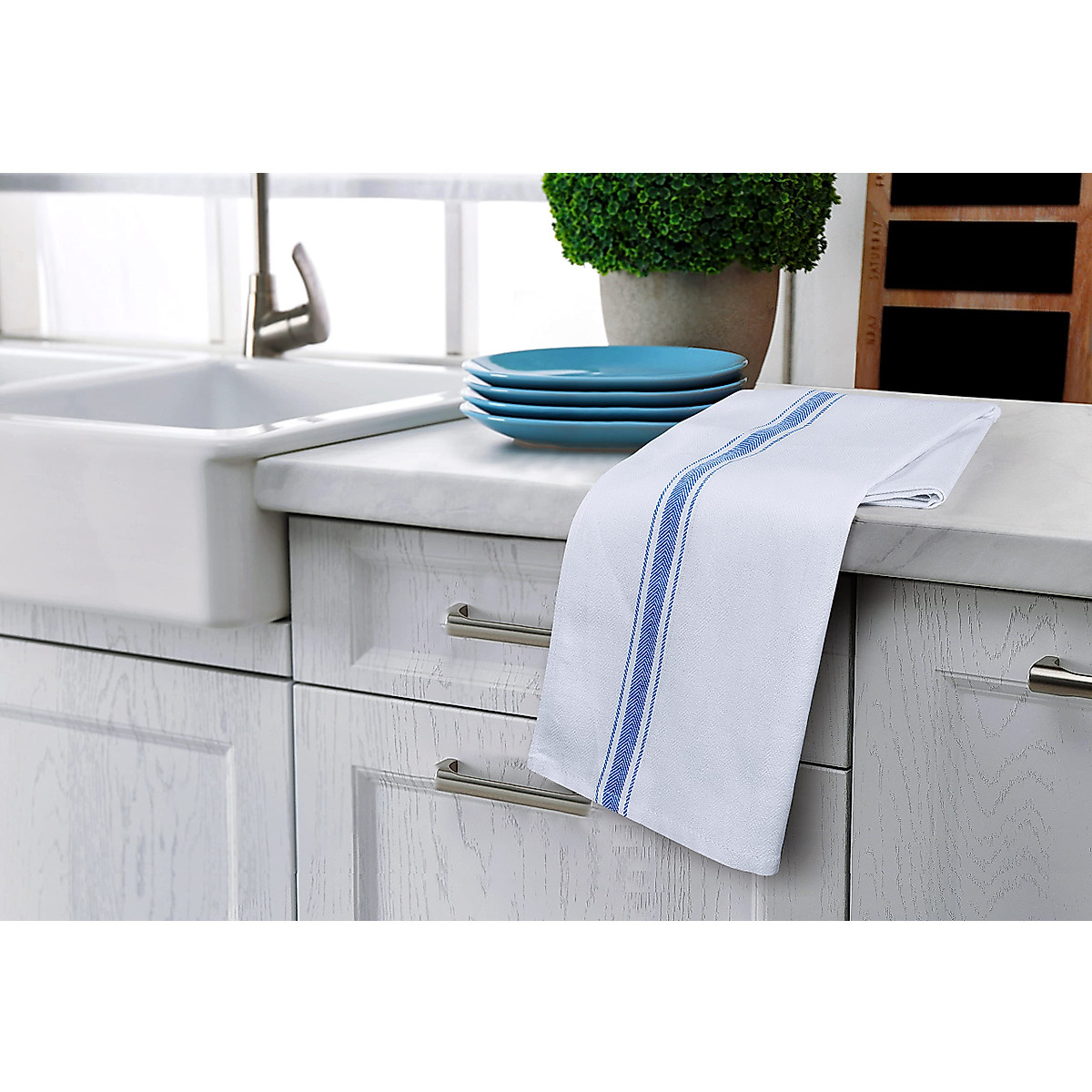Utopia Towels 12PK Dish Towel Blue &12PK Flour Sack White