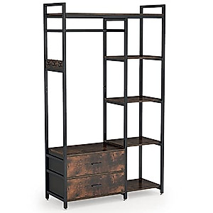Tribesigns Freestanding Clothes Garment Rack with shelves and 2 Drawers, Heavy Duty Metal Clothing Rack, 5-Tier Closet Organizer Wardrobe Storage Closet for Home Office Dorm or Studio Apartment