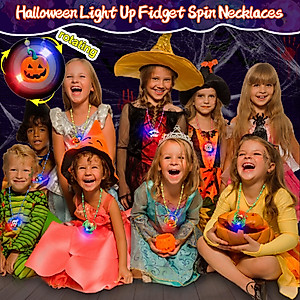 [ Rotating Fidget ] 15 Pack Halloween Spin LED Necklaces Toys Party Favors Toys for Kids 15 Styles Spider Ghost Halloween Light Up Trick or Treat Toys Goodie Bag Filler Glow in The Dark Party Supplies