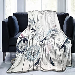 Elegant Dandelion and Dragonfly Soft Throw Blanket All Season Microplush Warm Blankets Lightweight Tufted Fuzzy Flannel Fleece Throws Blanket for Bed Sofa Couch 80"x60"