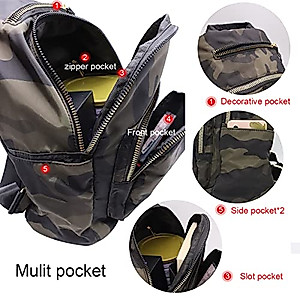 Women Nylon Backpack Anti-theft Fashion Casual Lightweight Travel Shoulder Bag Waterproof Bag (Camo)