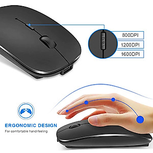 XBOSS X4 Ultra Thin 2.4GHz and Bluetooth Wireless Rechargeable Optical Mouse Computer PC Mice with USB Adapter for Mac Windows Linux Mouse Wireless (Black with Bluetooth + 2.4Ghz)