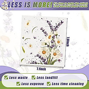 6 Pieces Swedish Kitchen Dishcloths Wildflowers Kitchen Cloths Lavender Reusable Sponge Cleaning Cloths Absorbent Dish Cloth Quick Drying Washable Cleaning Wipes No Odor Hand Towel for Kitchen