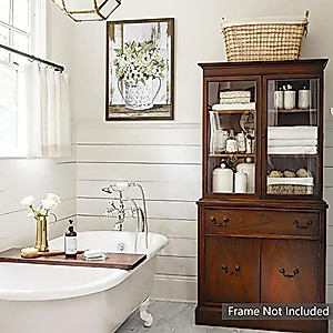 Rustic Floral Wall Art Country Bathroom Wall Decor Farmhouse Style Poster White Flower Canvas Prints Jar Flower Wall Art Home Decor for Bathroom Bedroom Living Room 16x24 Inch No Frame