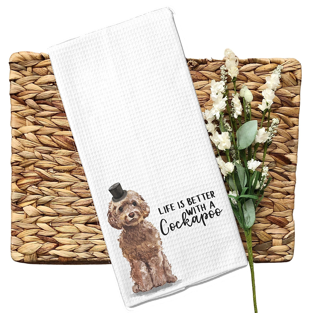 Watercolor Life is Better with a Cockapoo Microfiber Kitchen Tea Bar Towel Gift for Animal Dog Lover