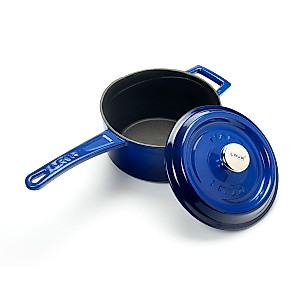 Lava Signature Enameled Cast-Iron 1 Quart Sauce Pan with Iron Handle, Cobalt Blue