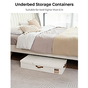 StorageWorks Under Bed Storage with Lid, Underbed Storage Containers with Handles, Underbed Organizer for Bedroom, Foldable Clothing Storage Bins, Box for Blankets, Large, Beige, 2-Pack
