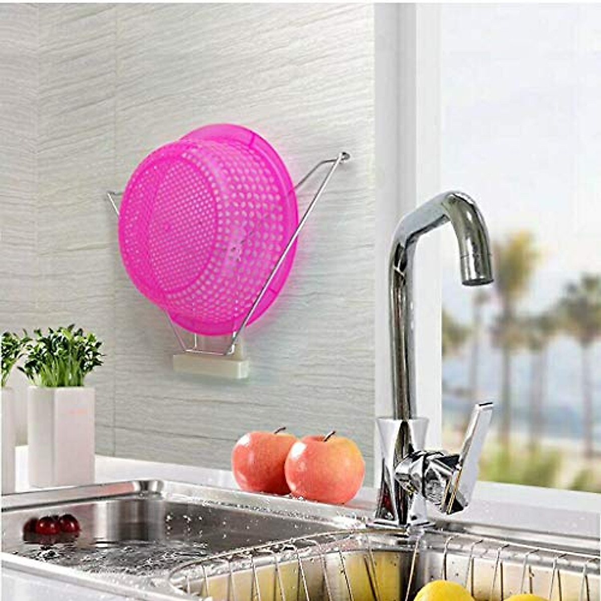 Lid Rack Perforation-free Kitchen Storage Rack with Water-receiving 304 Stainless Steel Wall-mounted Pot Cover Shelf