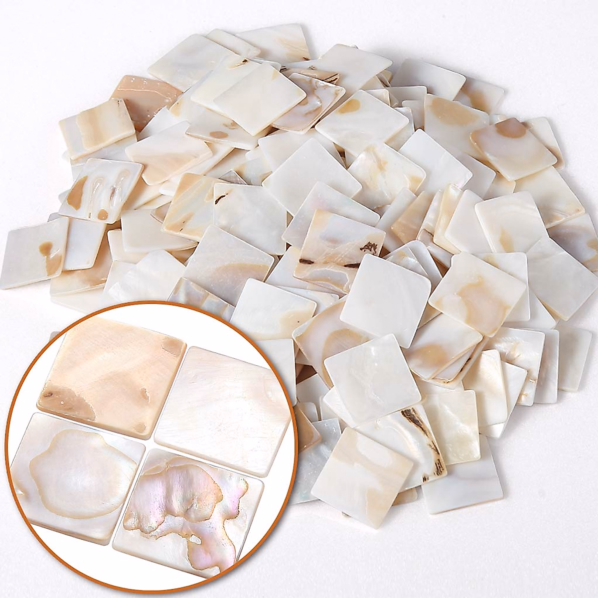 MDLUU 350Pcs Mother of Pearl Mosaic Tiles, Natural Shell Tiles, Square Mosaic Pieces for Home Decoration, Crafts, 0.8"(L) x 0.8"(W) x 0.078"(T)