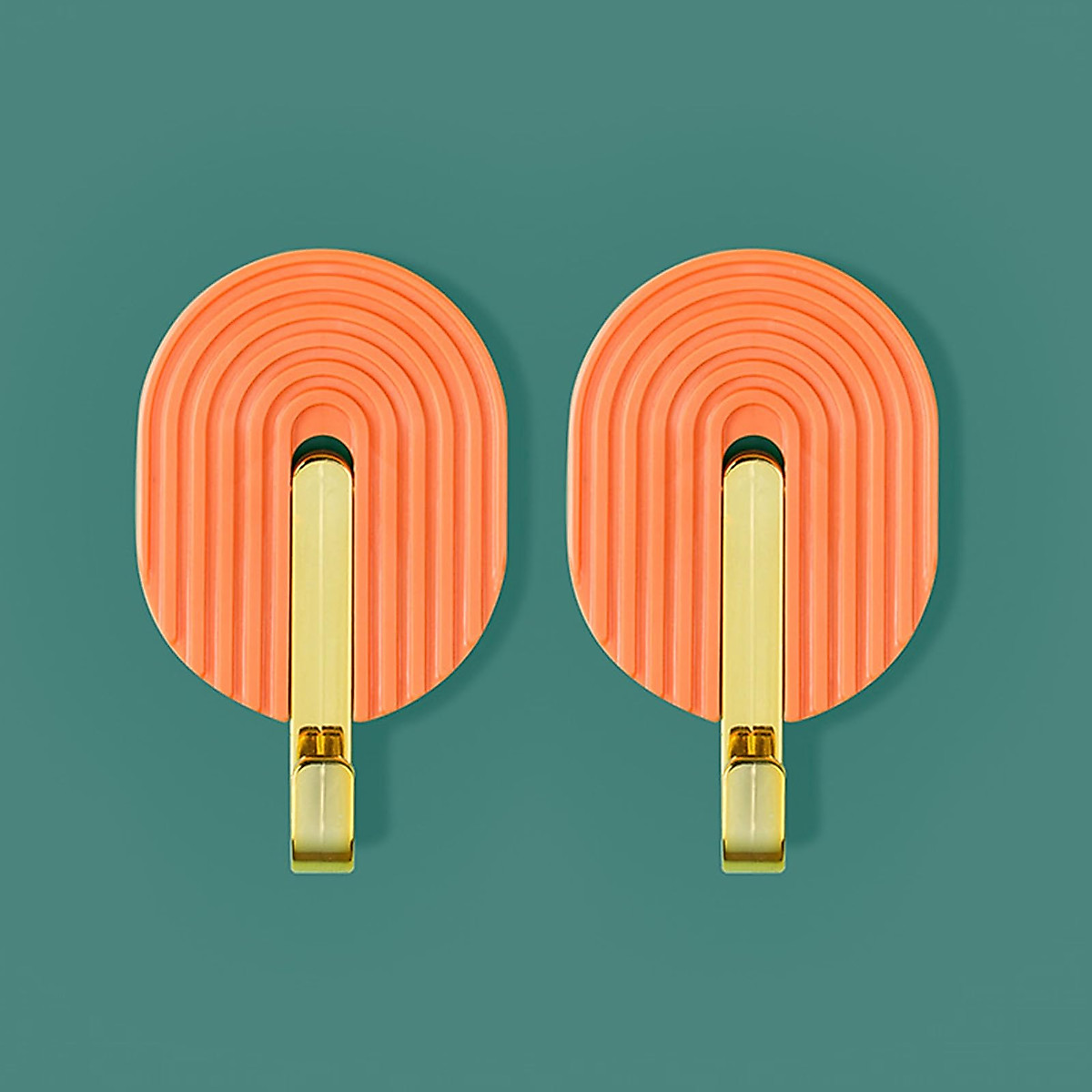 2pcs ABS High Bearing Capacity Towel Hook, Self Adhesive Hooks, Strong Adhesion Wall Hooks for Bathroom Kitchen (Orange)