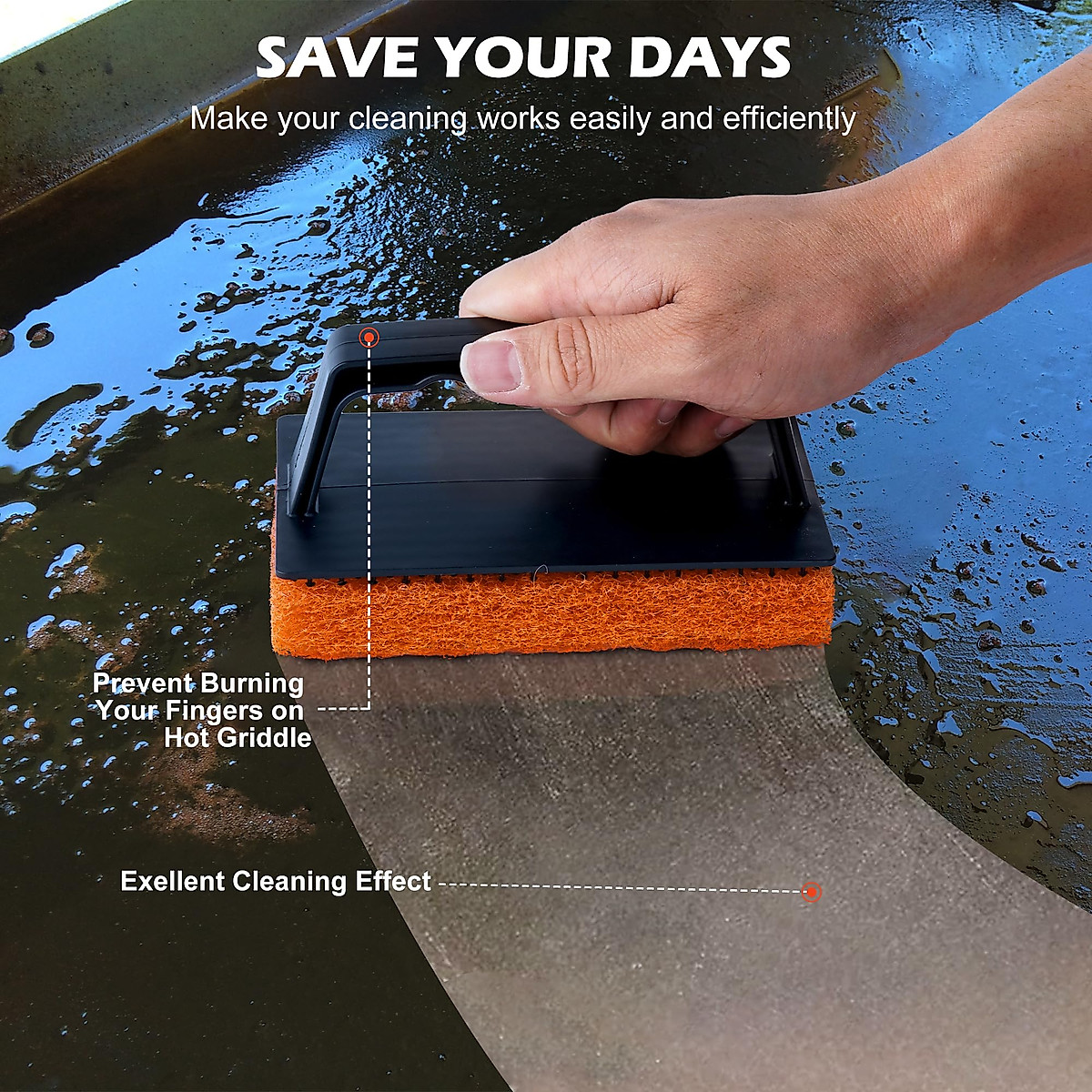 Hhome Griddle Cleaning Kit 16 Piece for Blackstone Flat Top, Grill Cleaning Accessories Tool, Easy Clean on Hot or Cold Surfaces, 14 Cleaning Pads and 2 Handles