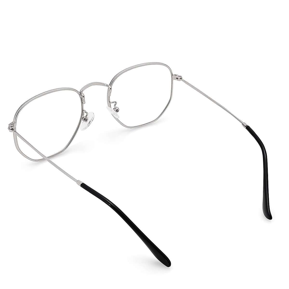 Pro Acme Hexagonal Non-Prescription Glasses Frame for Women Men Designer Square Round Metal Clear Lens Eyeglasses (Silver)