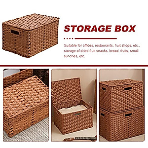 Zerodeko Rattan Storage Basket with Lid Woven Shelf Baskets Imitation Handwoven Wicker Basket Sundries Organizer Boxes Home Decor for Makeup Clothes Home Items