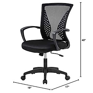 Home Office Chair Mid Back PC Swivel Lumbar Support Adjustable Desk Task Computer Ergonomic Comfortable Mesh Chair with Armrest (Black)