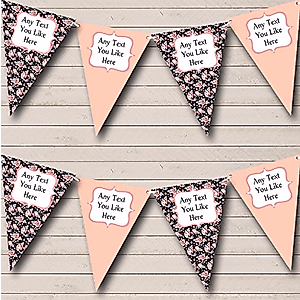 Black Vintage Floral Shabby Chic Personalized Engagement Party Bunting Banner