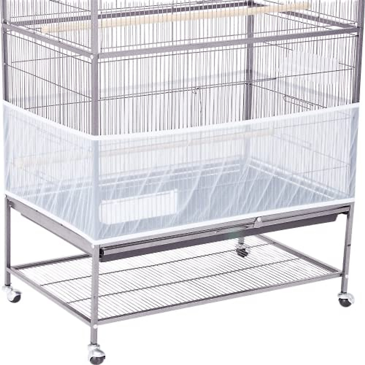 Bird Cage Seed Catcher, 41.7-83.58inch x 13inch Large Size Ventilated Nylon Bird Cage Cover Shell Seed Catcher Pet Stretchy Form Fitting Mesh Skirt Cover, Reusable
