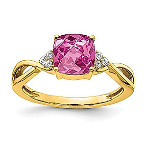 IceCarats 14K Yellow Gold Checkerboard Created Pink Sapphire Diamond Ring October Birthstone Jewelry Size 7