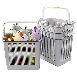 Asking 4-Pack 35 L Plastic Laundry Baskets, Gray Clothes Basket with Handle