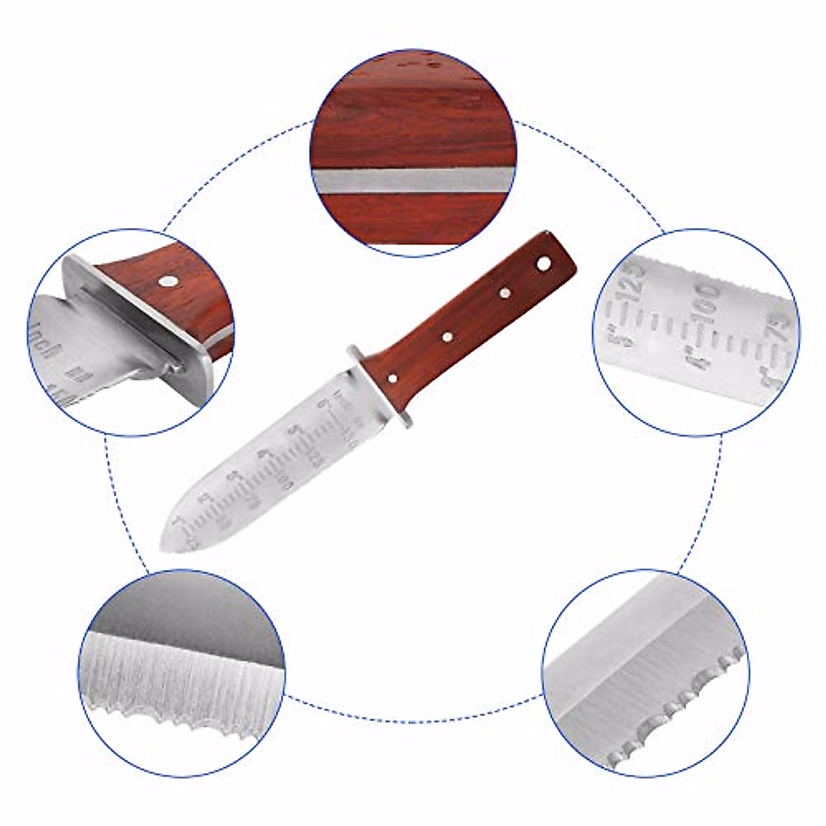 Hori Hori Garden Soil Knife Heavy Duty Weeding, Digging and Gardening Tools with 7 inch Double Edge Sharp Japanese Blade Leather Sheath, Full Tang Wood Handle Manual Sod Cutter