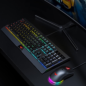Havit RGB Wired Gaming Keyboard and Mouse Combo LED Backlit 104 Keys Ergonomic Gaming Keyboard with 4800 DPI & Programmable Gaming Mouse for Windows PC Computer Desktop Gamer