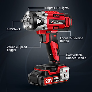 AVID POWER Cordless Impact Wrench, 3/8 Impact Gun w/Max Torque 240 ft-lbs (330N.m), 20V Impact Driver Kit w/ 2.0A Li-ion Battery, 4 Pcs Drive Impact Sockets