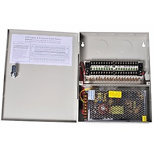 VideoSecu 18 Channel Port Output 12V DC Auto Reset CCTV PTC Fuse Distributed Power Supply Box for Security Cameras WK3