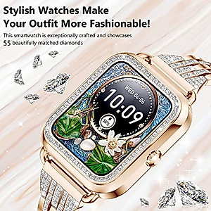Small Smart Watch for Women with Diamonds (Answer/Make Call) - 1.57'' HD Screen Bluetooth Smartwatch for Android iOS, Waterproof Fitness Watch with Heart Rate/SpO2/Sleep/BP/AI Voice (Rose Gold)