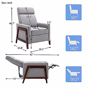 Polibi 2Pcs Adjustable Recliner Chair, Linen Fabric Home Theater Seating with Thick Seat Cushion/Adjustable Backrest/Retractable Footrest, Modern Living Room Recliners, Grey
