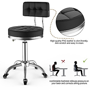 YJHome Heavy Duty 550LB Rolling Stool with Backrest Height Adjustable Stool with Wheels, Metal Salon Hydraulic Chair for Vanity Spa Guitar Desk Kitchen, Black