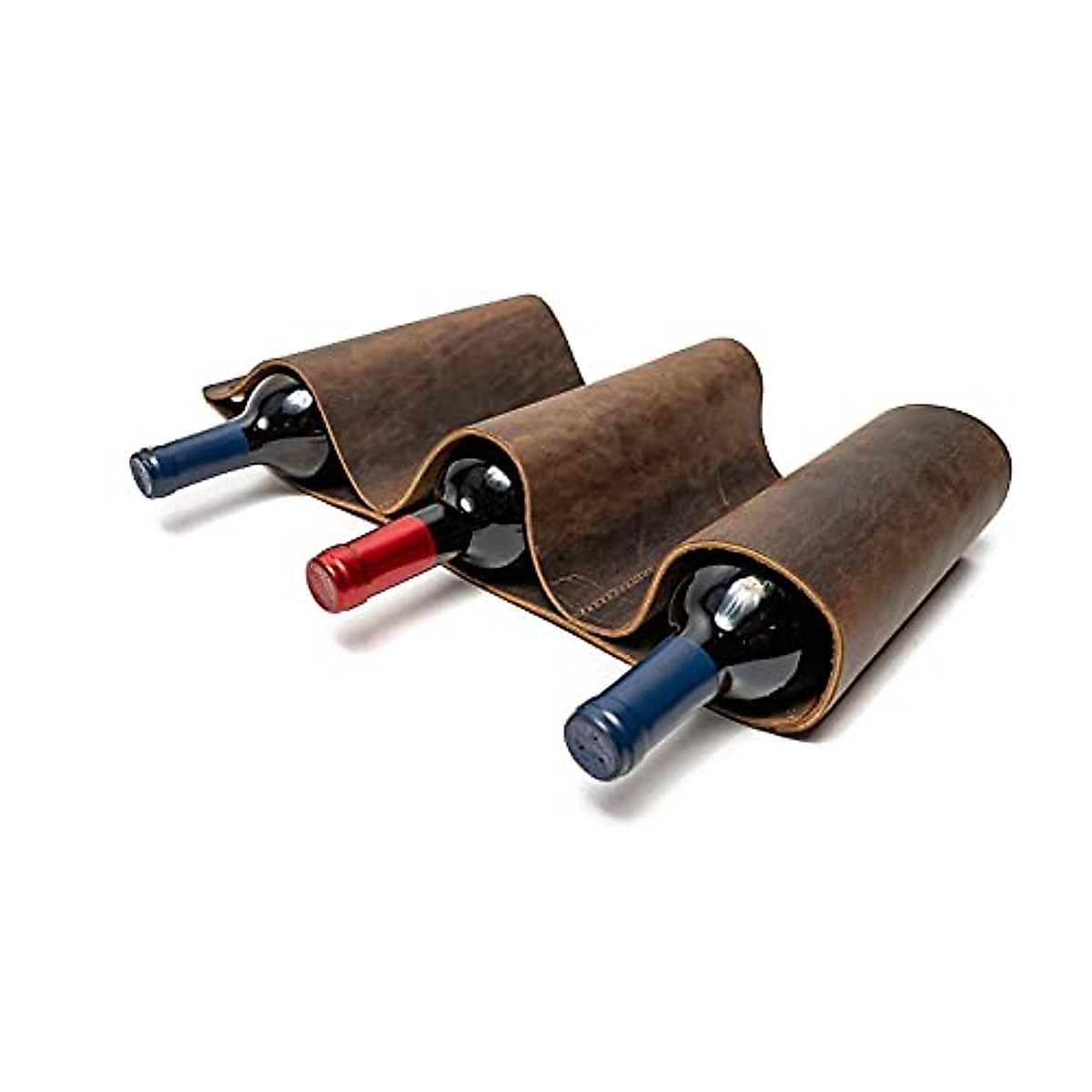 3 Bottle Wall Mounted Wine Rack. Space Saving Wine Rack, Leather Wall Wine Rack for Unique Wine Gifts for Wine Lovers. Wine Bottle Holder Doubles up as Leather Magazine Rack…