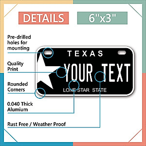 InkMyPlate Personalized Texas Black Mini License Plate | Choose from 50 States | Bike 6x3 inch | Custom License Plate for Kids Pow 6inchX3inch