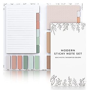 Aesthetic Pastel Sticky Notes Set of 528 with Tabs - Incl. Sturdy Cover to Keep Your Notes Safe - Cute School Accessories, College, Students, Teachers or Office Desk Supplies for Women