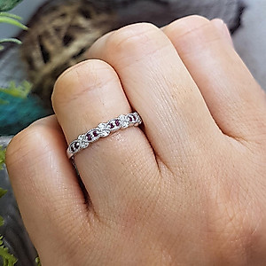 Dazzlingrock Collection Round Ruby & White Diamond Marquise Miligrain Ring for Women in 925 Sterling Silver Size 6