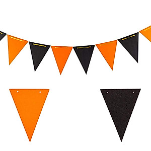 Tim&Lin 20 Feet Double Sided Orange Black Glitter Pennant Banner - Paper Triangle Flags Bunting - Party Decoration Supplies - Great for Birthday, or Any Parties Events, (One 20 Feet or Two 10 Feet)