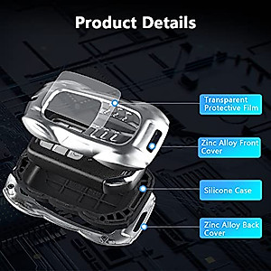 YFRAUTO Key Fob Cover for Honda Car Smart Key Case Full Protection Covers with Key Chain Ring Metal Silver for Honda Civic Accord CRV Pilot HR-V Odyssey Passport