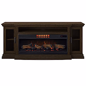 ClassicFlame 72" CoolGlow TV Stand with Electric Fireplace, 72.0" W x 17.38" D x 30.13" H, Buxton Brown