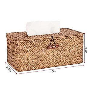 Tissue Box Cover Rectangular,Decorative Tissue Box Holder, Tissue Holder Made of Natural Seagrass for Bathroom Office Car Automotive Decoration-9.8 x 5.5 x 3.9 Inches