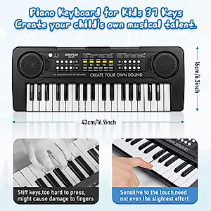 TOQIBO Kids Piano Keyboard, 37 Keys Electronic Piano for Kids Portable Multi-Function Musical Instruments Birthday Educational Gift Toys for 3 4 5 6 7 8 Year Old Boys Girls Children Beginner (Black)