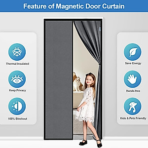 DCUINS Magnetic Fabric Thermal Insulated Door Curtain Fit Door Size 38" x 83", Upgraded Full Strip Magnets Doorway Curtains, Door Insulation Blanket Keep Privacy for Year Round, Dark Grey