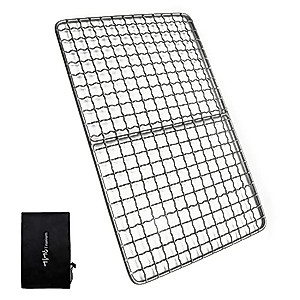 TiTo Titanium BBQ Net Grill Portable Ultralight Non-Stick Meat Grill Grate for Home Garden Outdoor Camping Picnic Hiking Charcoal Holder with Storage Bag (A)