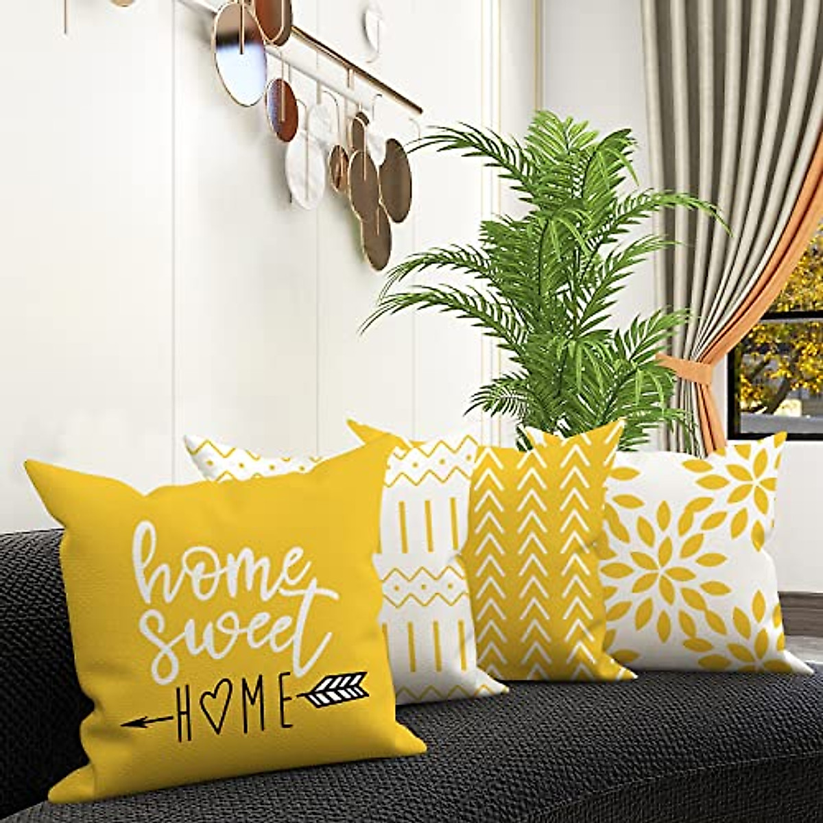 Pillow Covers 18x18 Set of 4, Modern Sofa Throw Pillow Cover, Decorative Outdoor Linen Fabric Pillow Case for Couch Bed Car 45x45cm (Yellow, 18x18,Set of 4)
